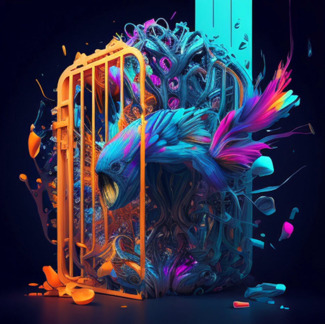 Abstract Bird in Cage Art | Colorful Metamorphosis 4K Print - Etsy