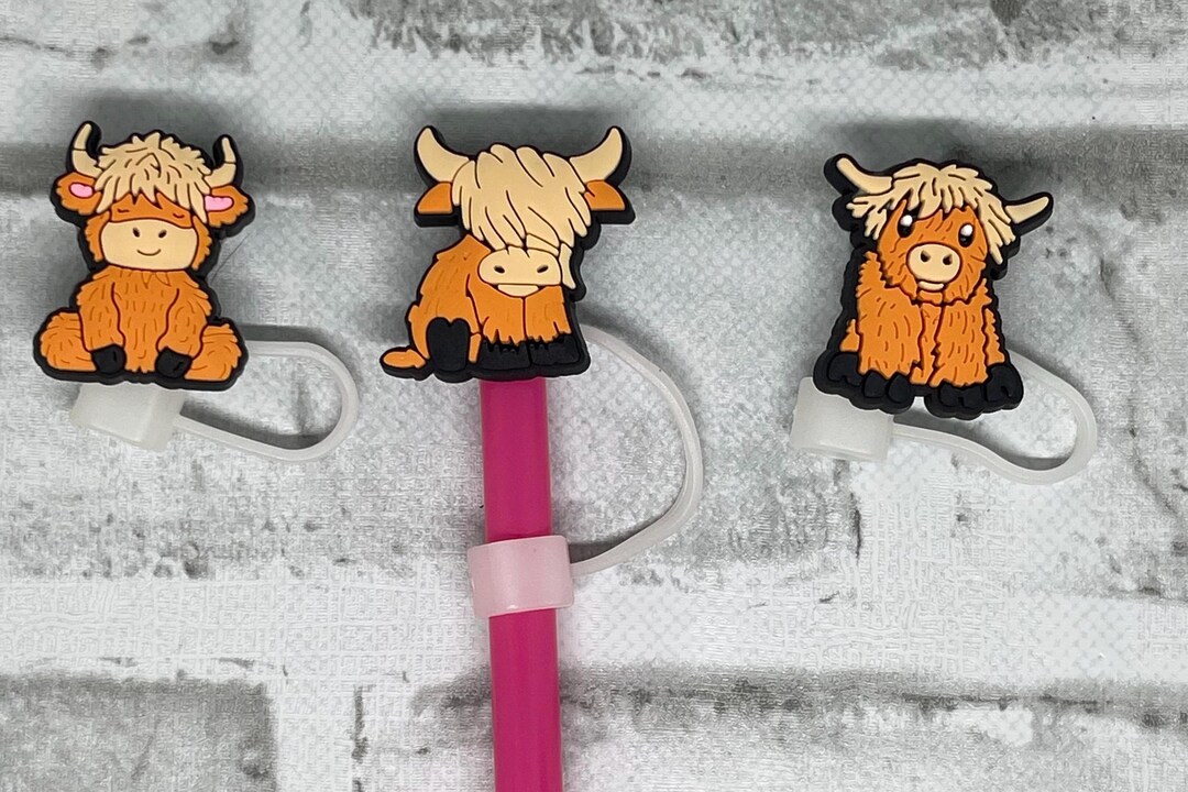 Highland Cow Straw Topper, Straw Covers, Straw Charms, Bottle Straw ...