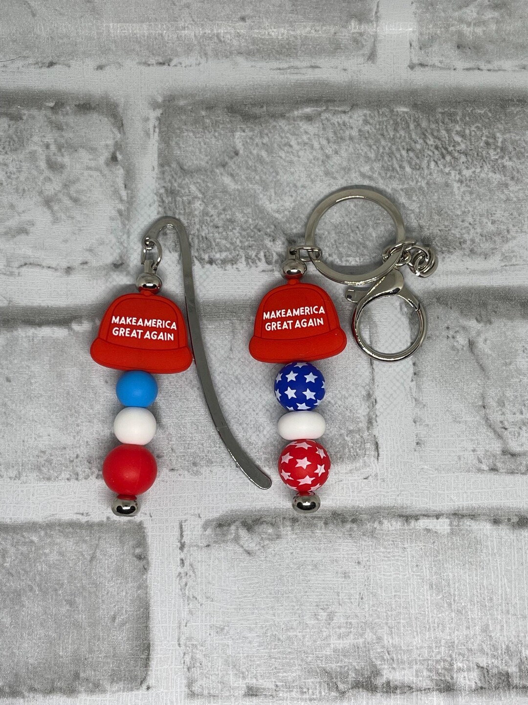 MAGA Beaded Keychain, Red Hat Bookmark, Trump Keychains, Patriotic ...