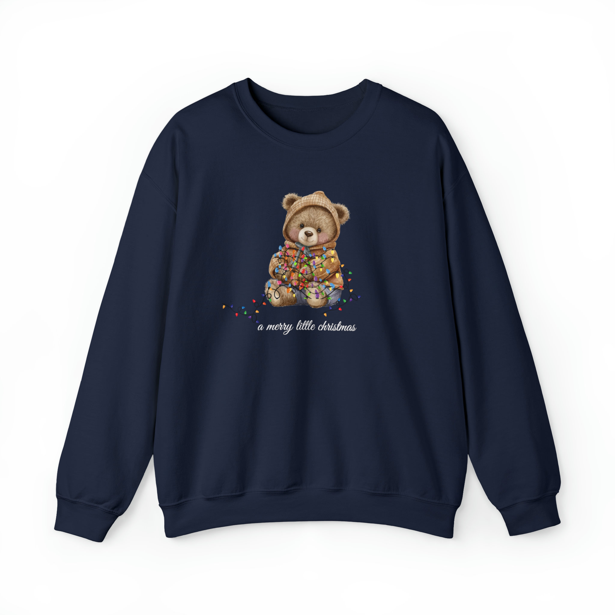 Navy Blue Christmas Sweater, Christmas Bear W/ Tangled Lights, Cute ...