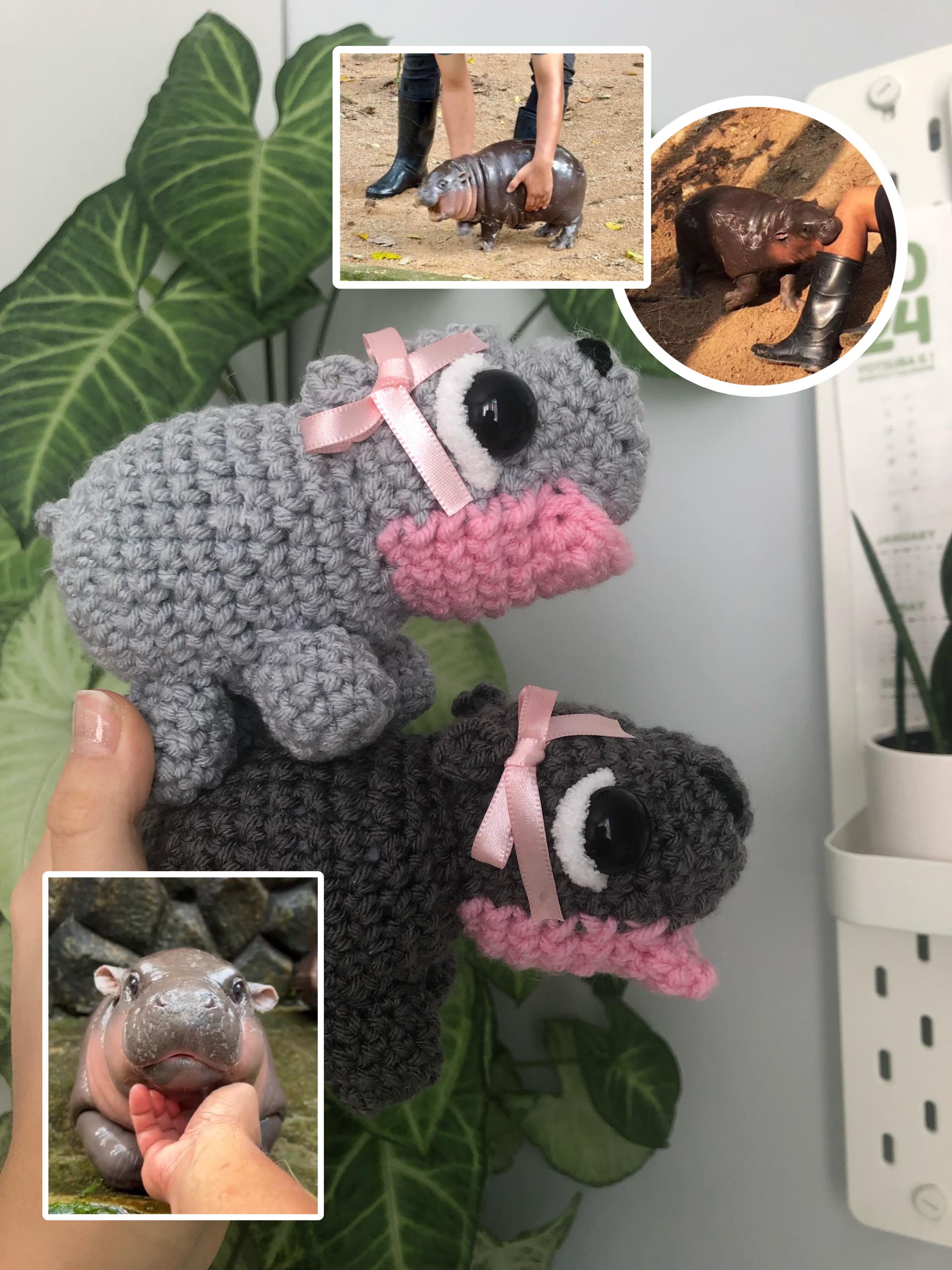 Crochet Pygmy Hippo Moo Deng Plushie, Keychain Gift for Teens, Moo Deng ...