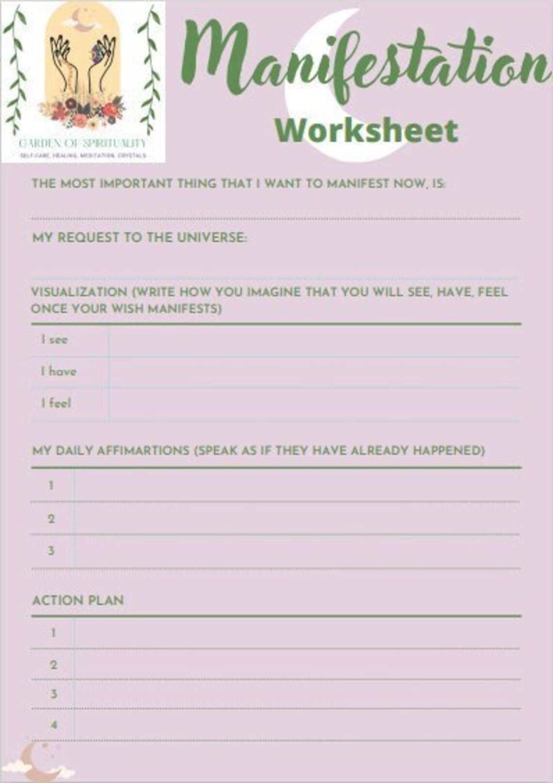 Manifestation Worksheet - Etsy