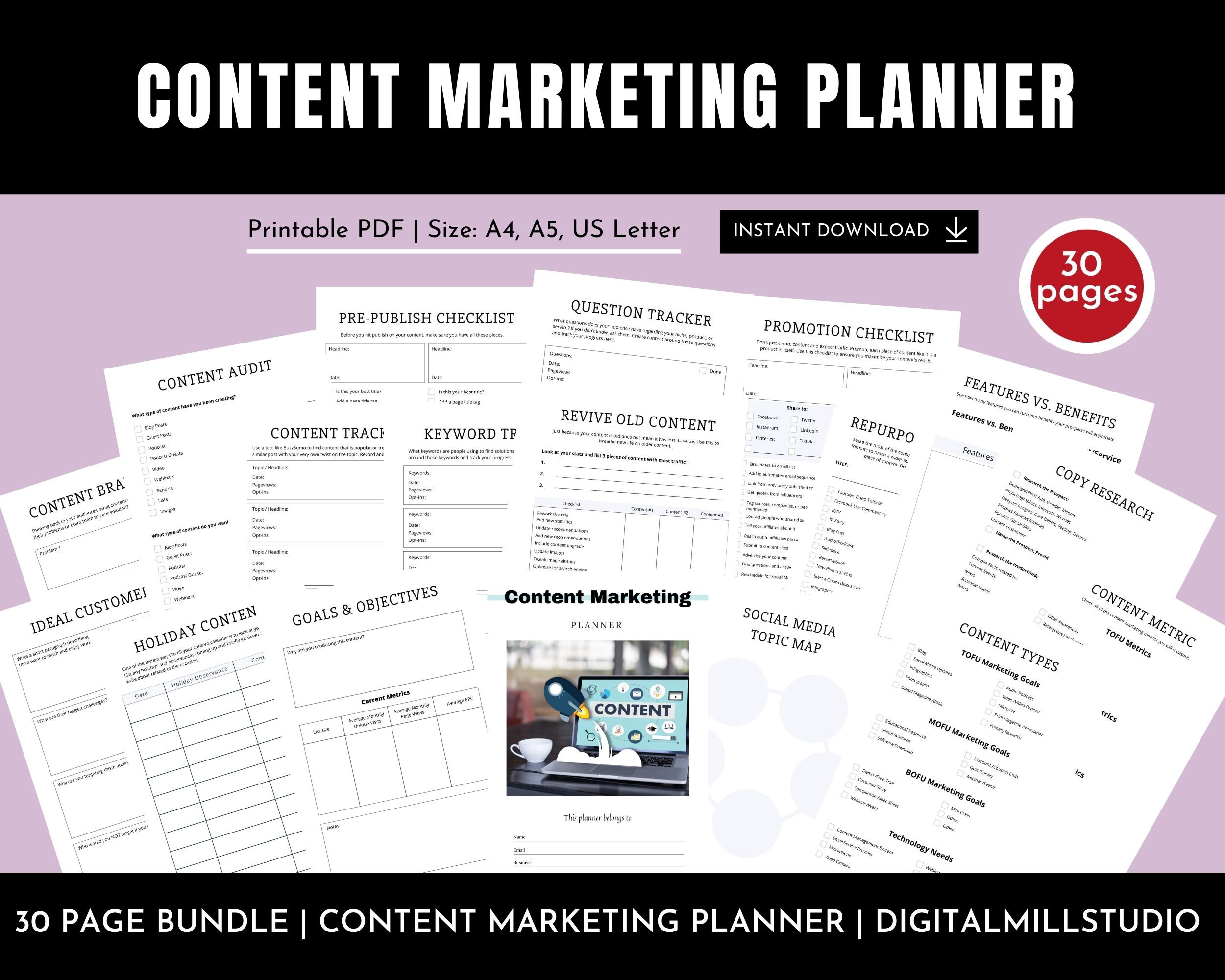 Content Marketing Planner Content Calendar Digital Product Social Media ...