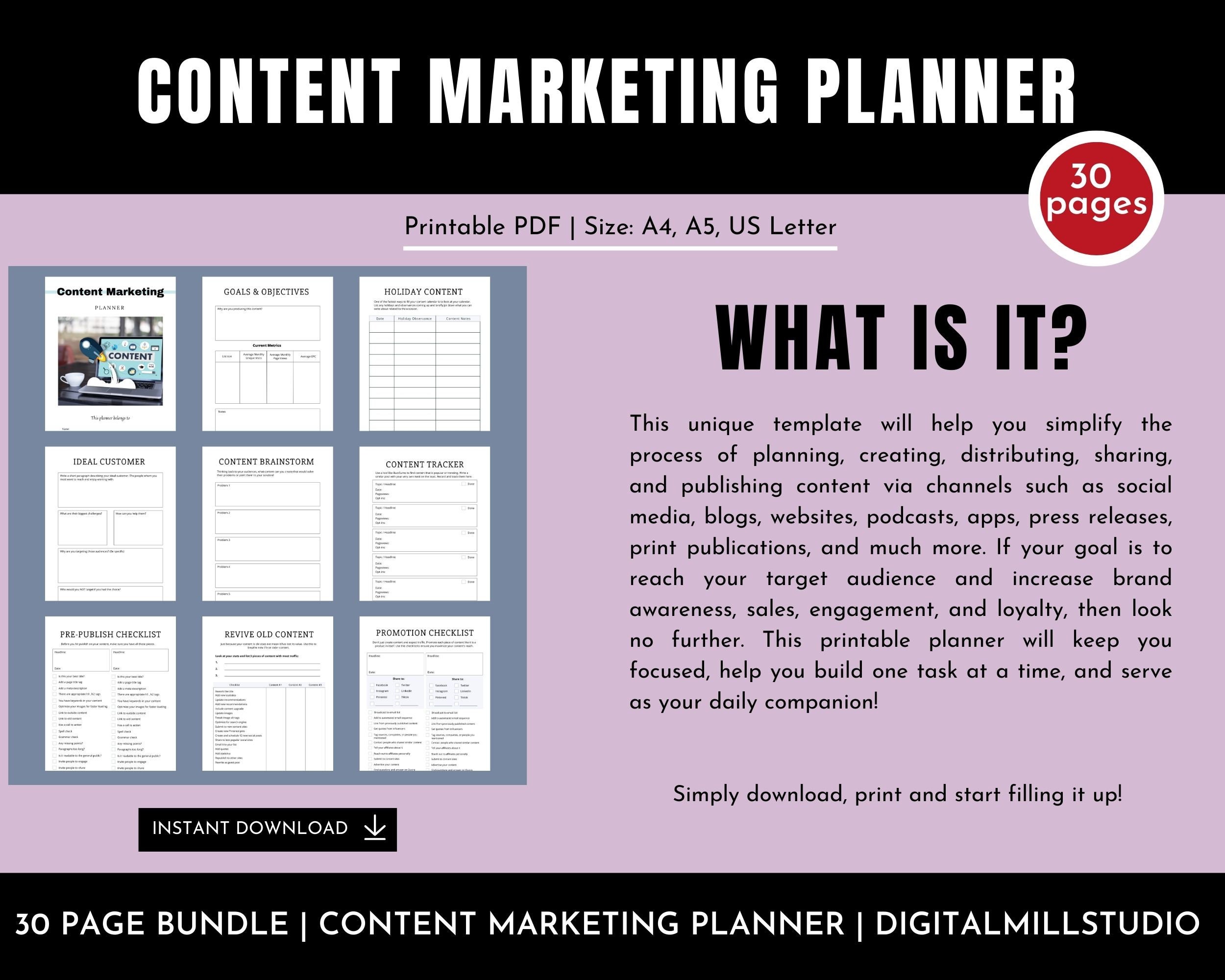 Content Marketing Planner Content Calendar Digital Product Social Media ...