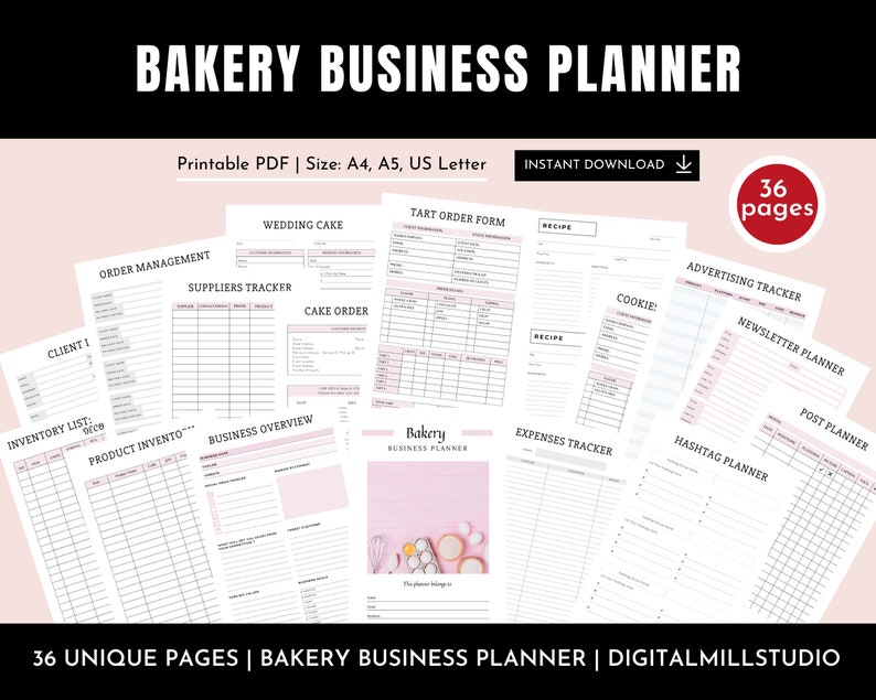 Printable Bakery Business Planner Bakery Order Forms Bakery Management ...