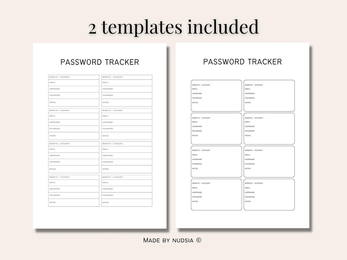 Password Tracker Printable, Website Password Log, PDF Password Keeper ...