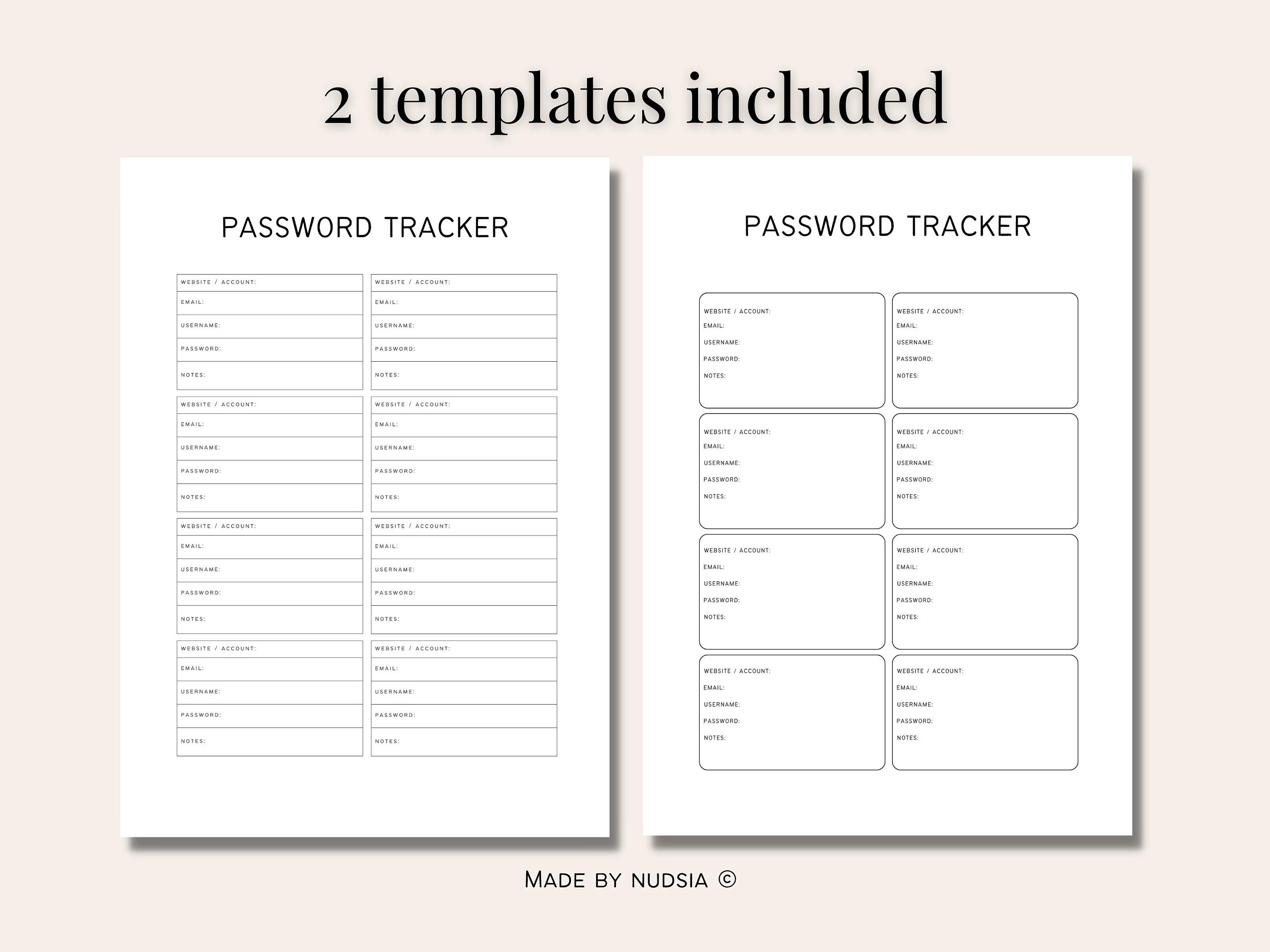 Password Tracker Printable, Website Password Log, PDF Password Keeper ...