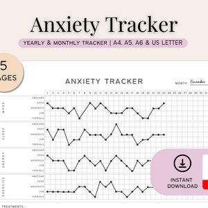 Monthly Anxiety Tracker, Depression Symptom Tracker, Mental Health and ...