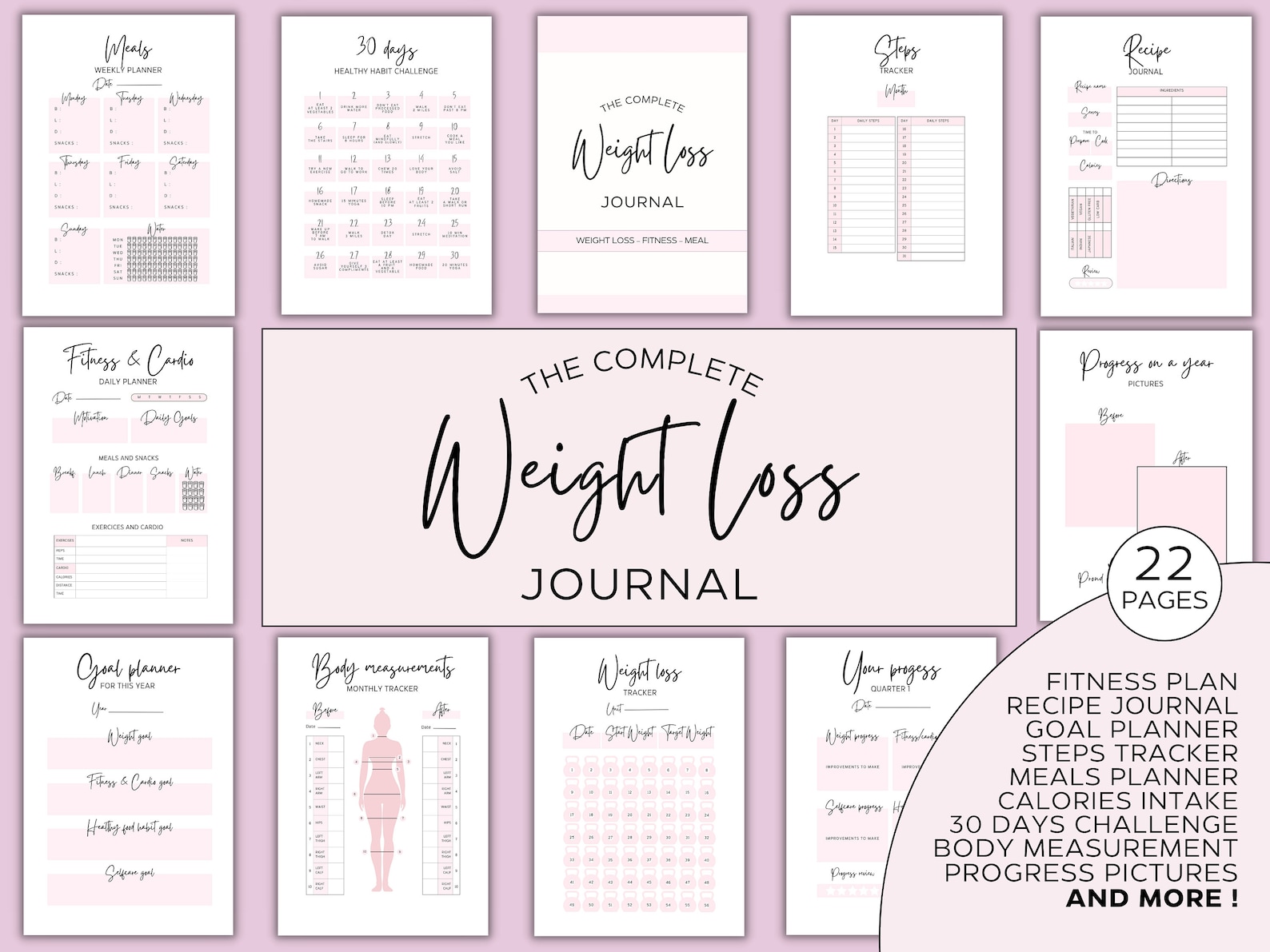 Printable Weight Loss Tracker, Weight Loss Chart, Fitness Planner, Body ...