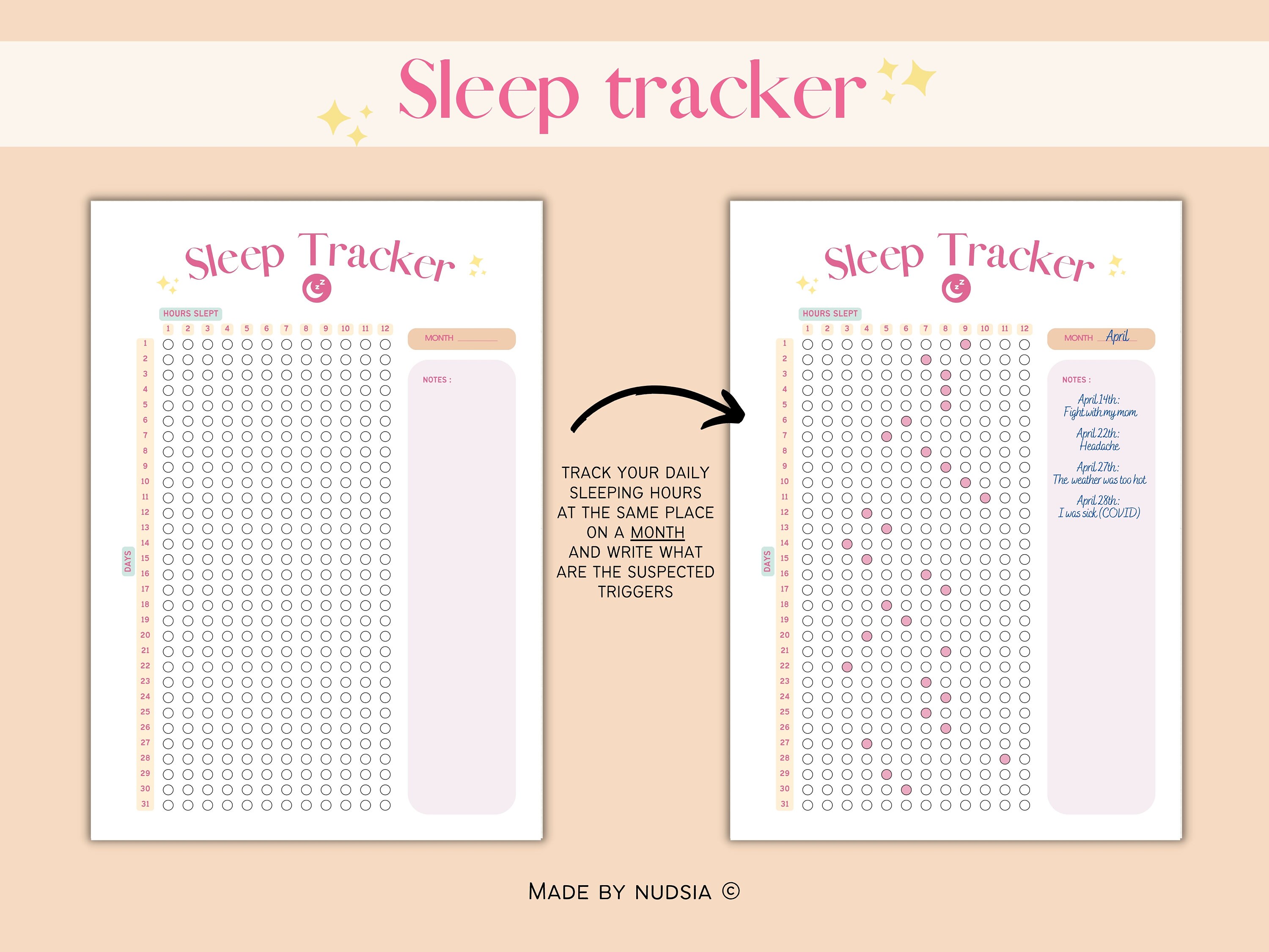 Yearly Sleep Tracker Printable, Sleep Quality Journal, Monthly Sleep ...