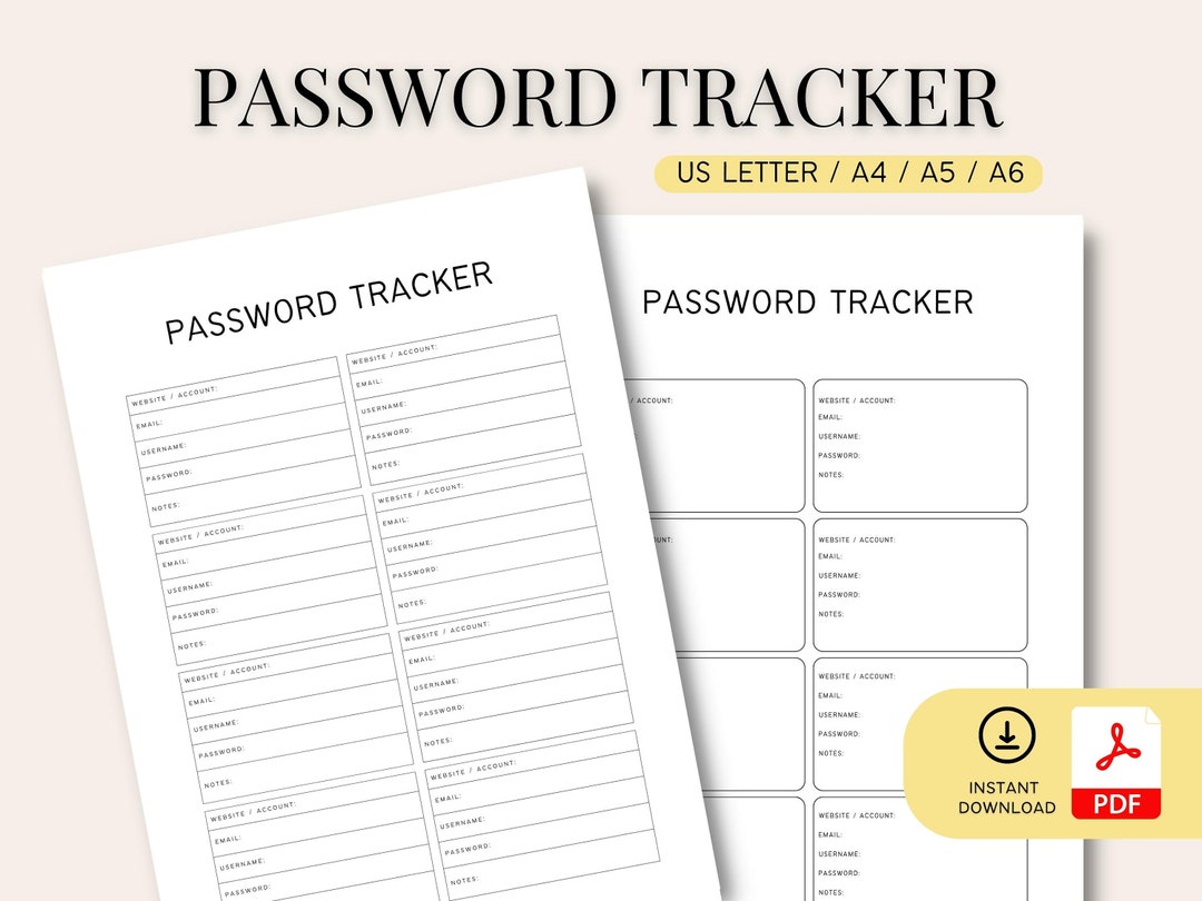 Password Tracker Printable, Website Password Log, PDF Password Keeper ...
