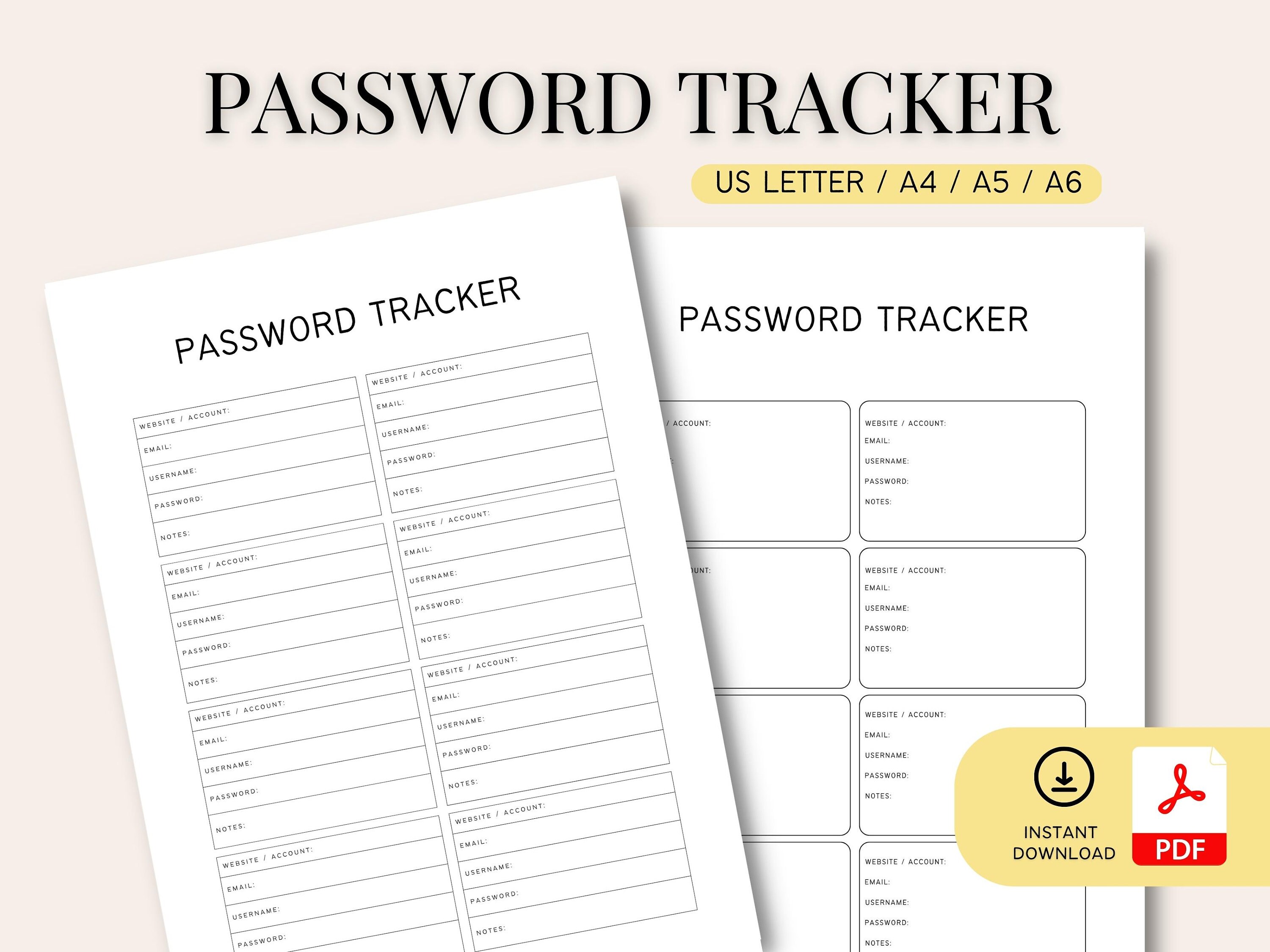 Password Tracker Printable, Website Password Log, PDF Password Keeper ...