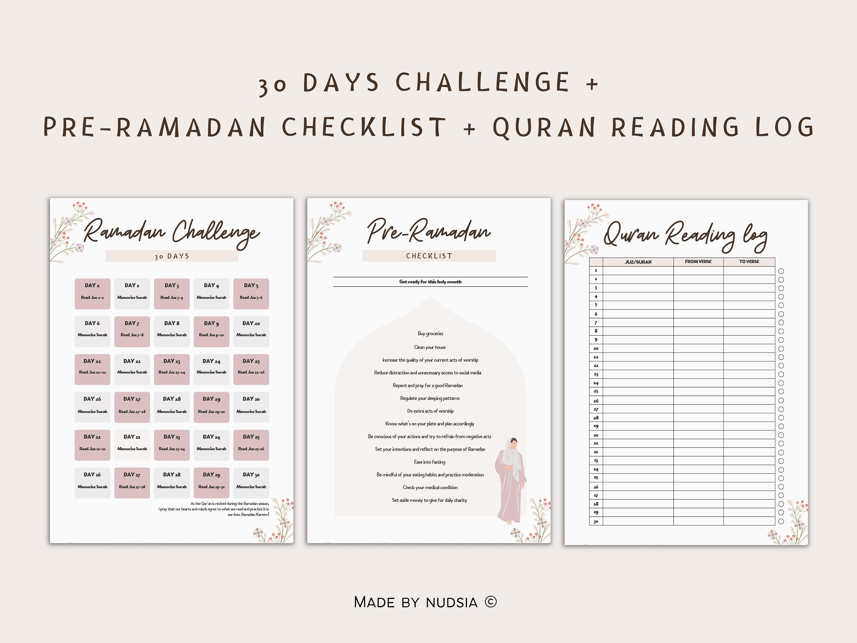 Printable Ramadan Planner 2024, Ramadan Calendar 2024 With Quran ...