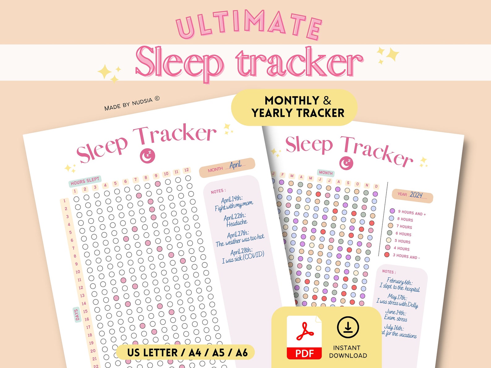 Yearly Sleep Tracker Printable, Sleep Quality Journal, Monthly Sleep ...