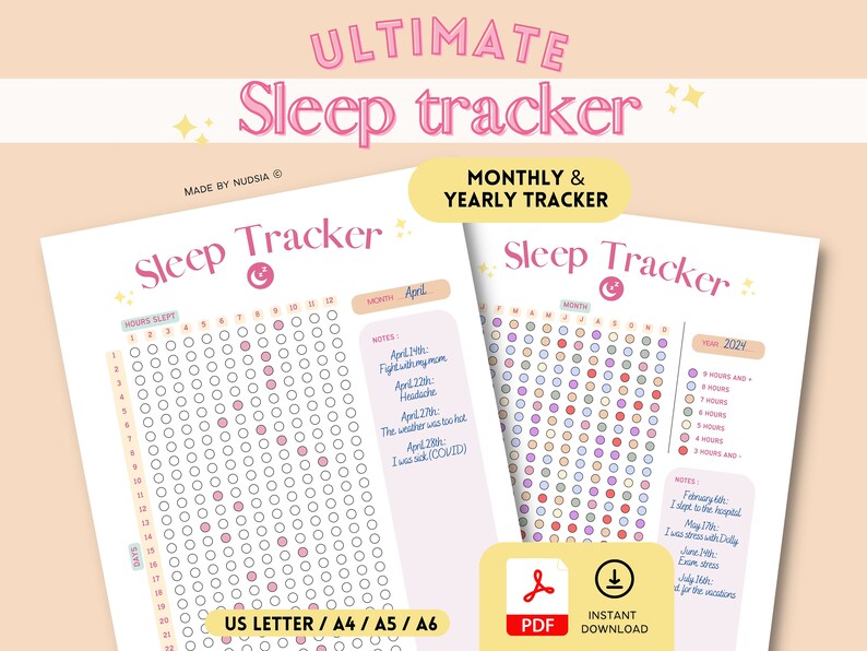 Yearly Sleep Tracker Printable, Sleep Quality Journal, Monthly Sleep ...