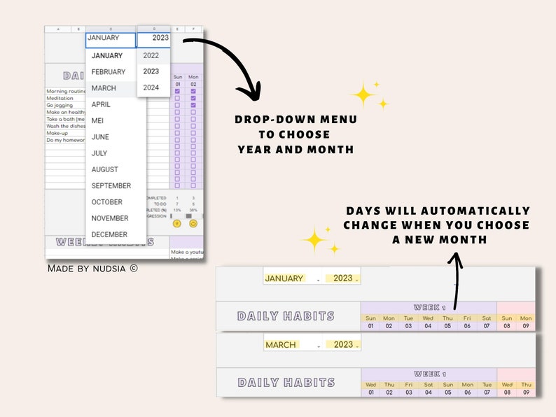 Habit Tracker Spreadsheet, Yearly Habit Tracker Printable on GOOGLE ...