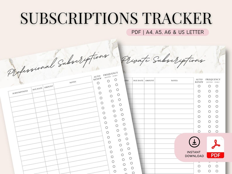 Monthly Subscription Tracker Printable, Password Tracker Printable ...