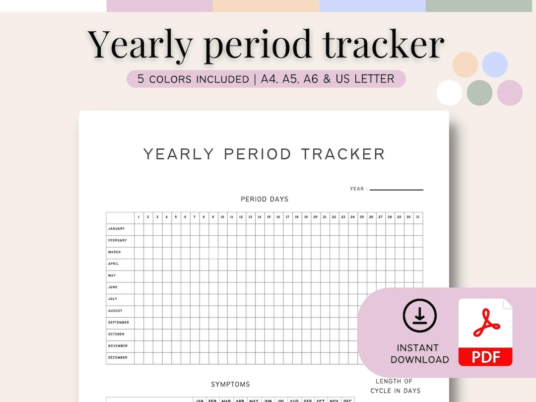 Yearly Period Tracker, Menstrual Cycle Tracker, Period, Symptom and ...
