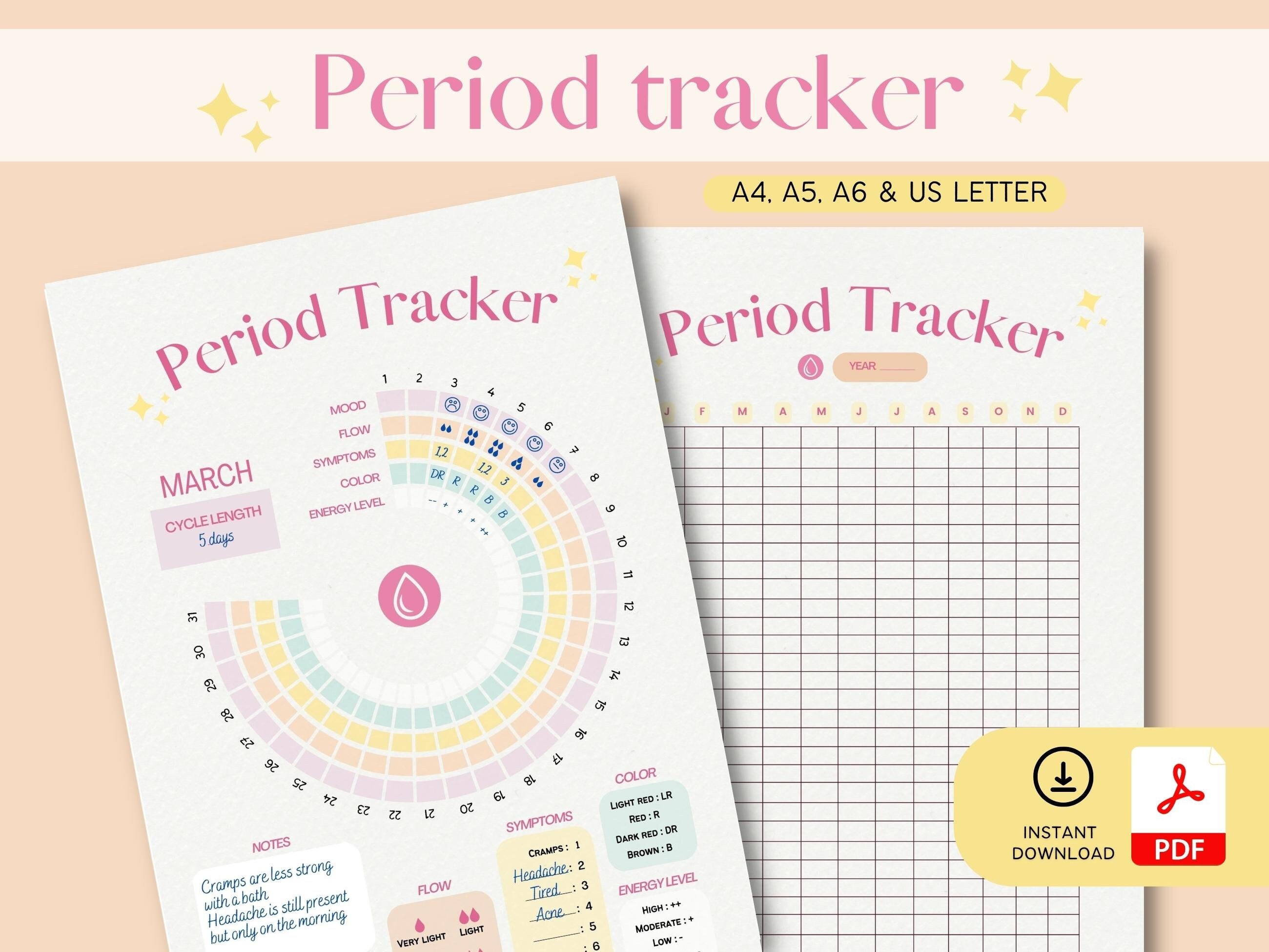 Monthly Period Tracker PDF Menstrual Cycle Tracker Menstrual - Etsy