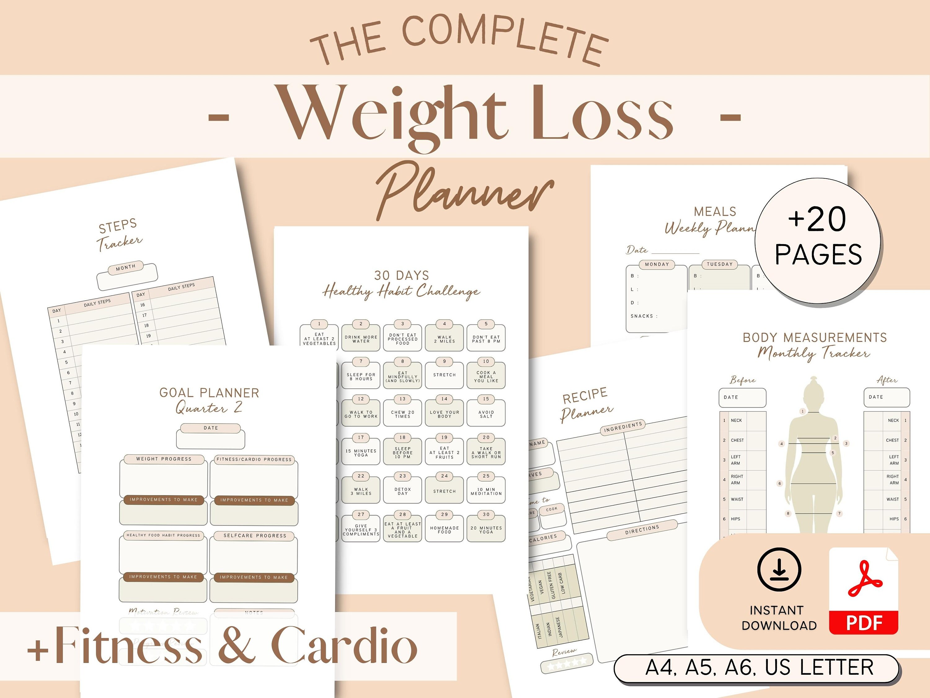 Daily Weight Loss Journal Printable Workout Planner Meals - Etsy