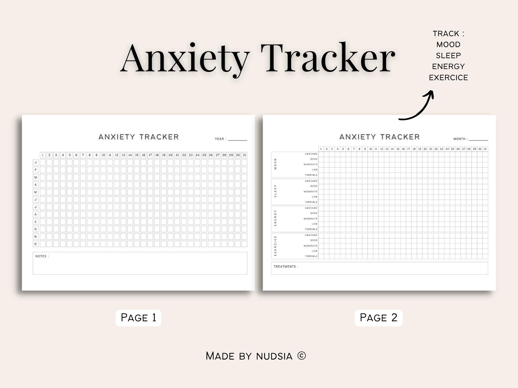 Monthly Anxiety Journal, Depression Symptom Tracker, Physical Anxiety ...