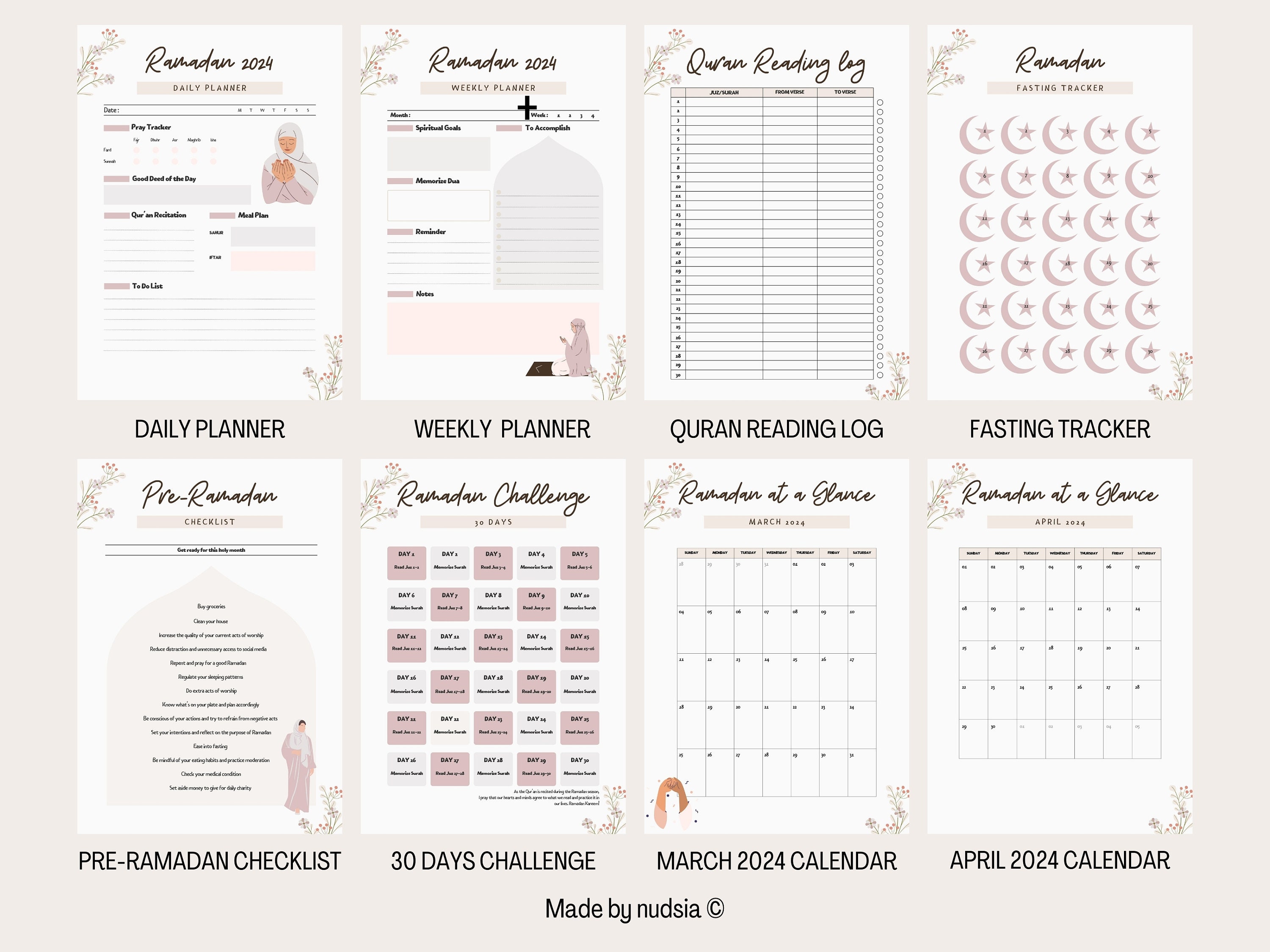 Printable Ramadan Planner 2024, Ramadan Calendar 2024 With Quran ...