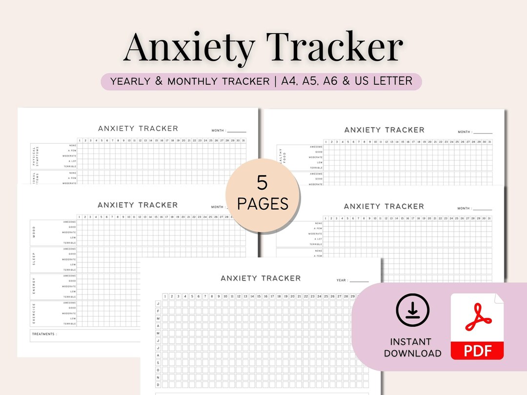 Monthly Anxiety Journal, Depression Symptom Tracker, Physical Anxiety ...