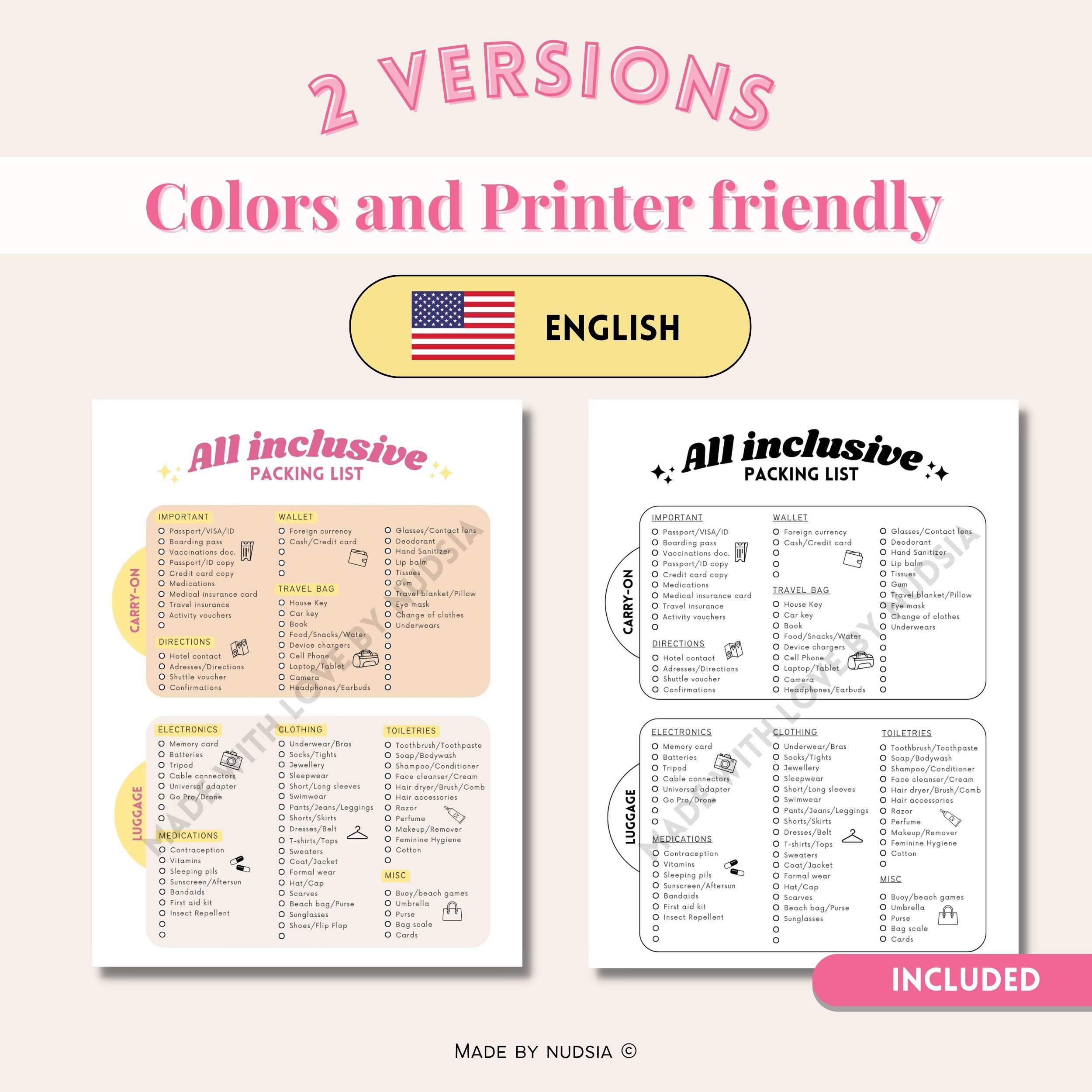 All Inclusive Packing List, Printable Travel Checklist Template PDF ...