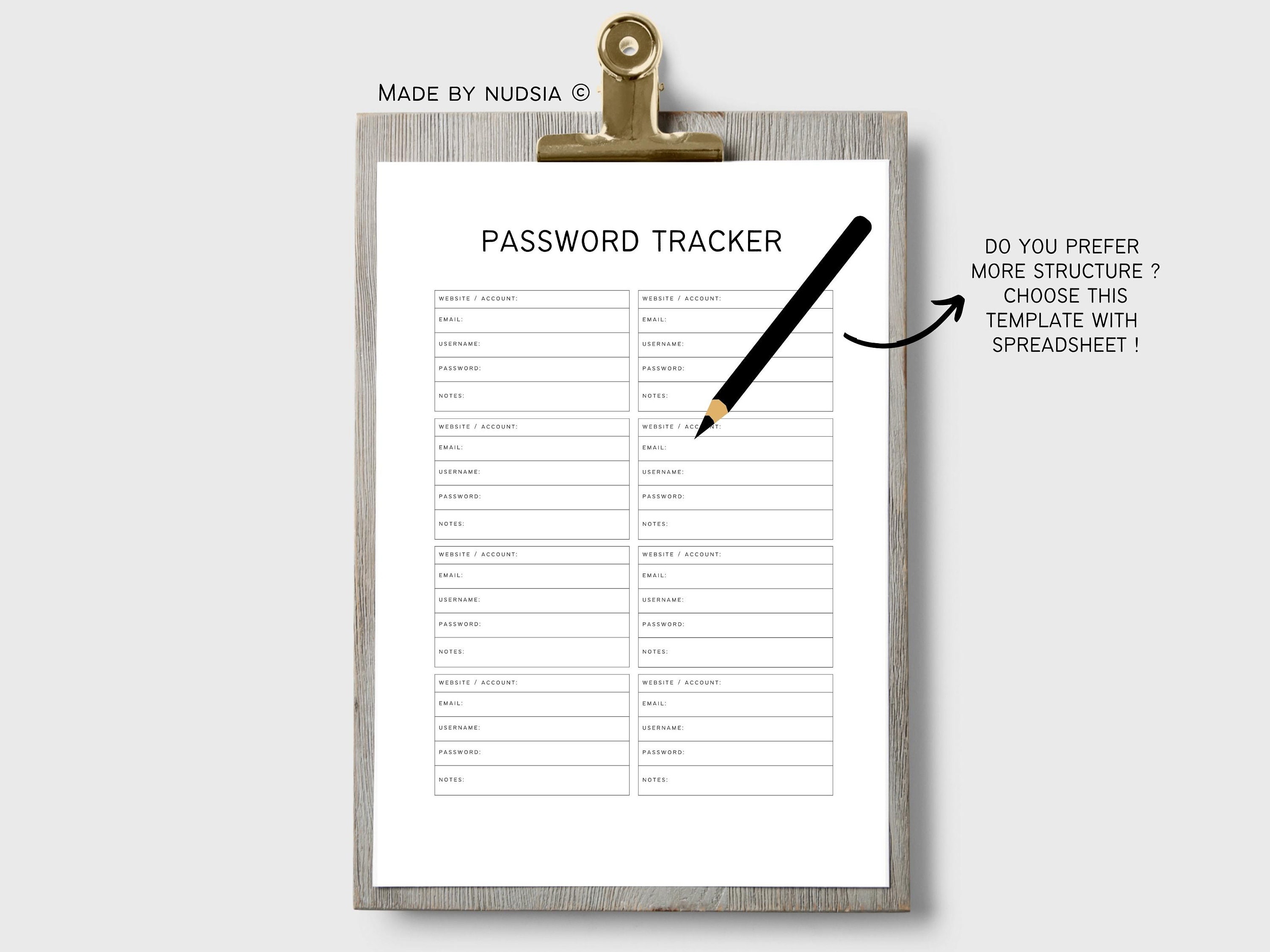 Password Tracker Printable, Website Password Log, PDF Password Keeper ...