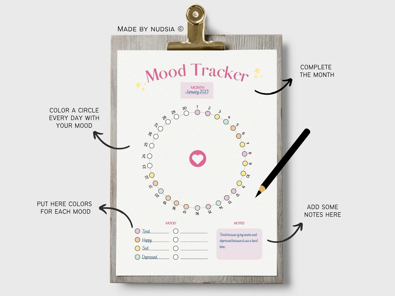 Monthly Mood Tracker Printable, Yearly Mood Tracker Journal, Bipolar ...