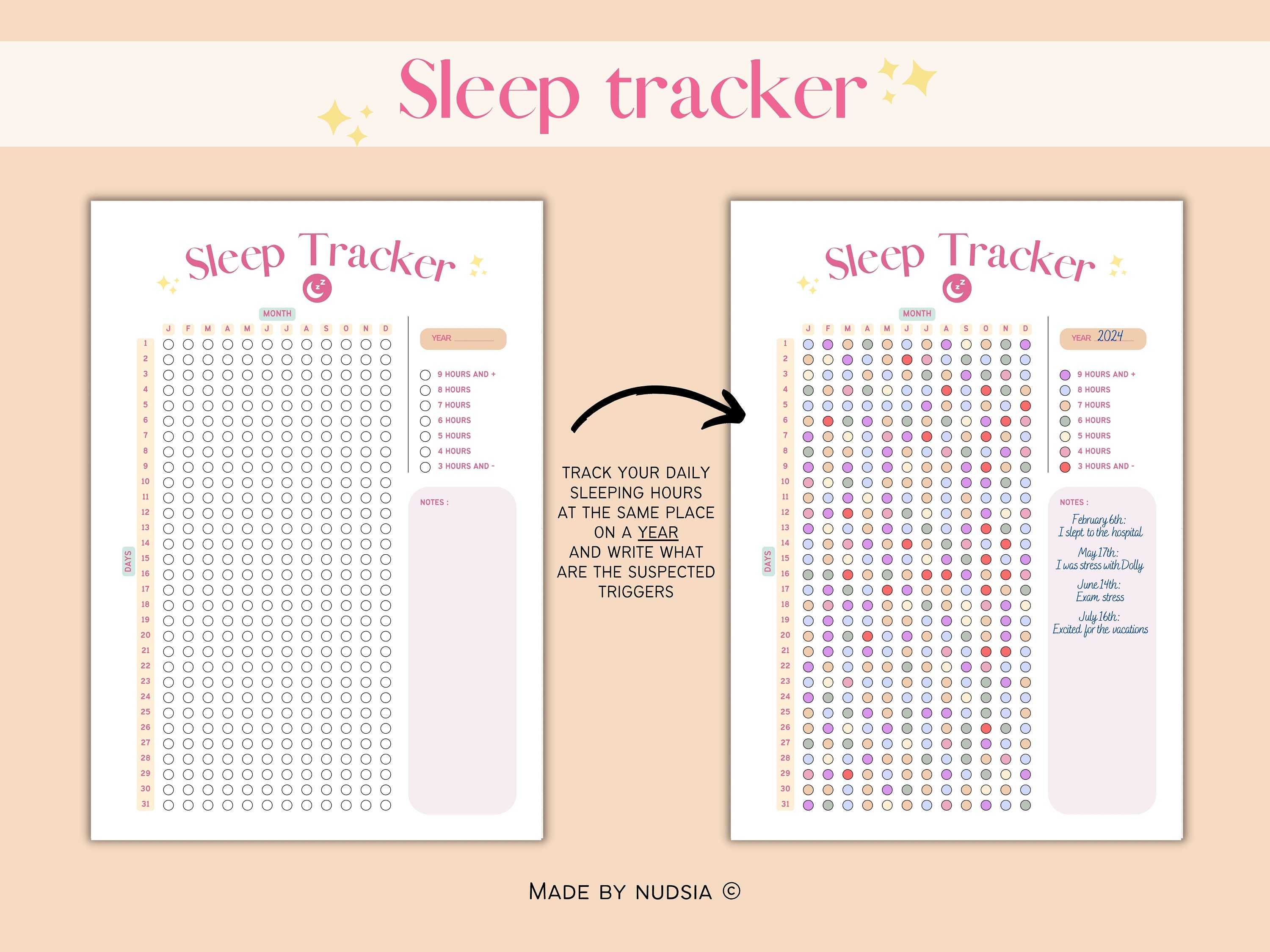 Yearly Sleep Tracker Printable, Sleep Quality Journal, Monthly Sleep ...