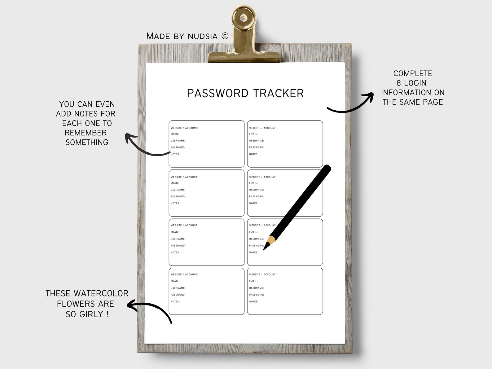 Password Tracker Printable, Website Password Log, PDF Password Keeper ...