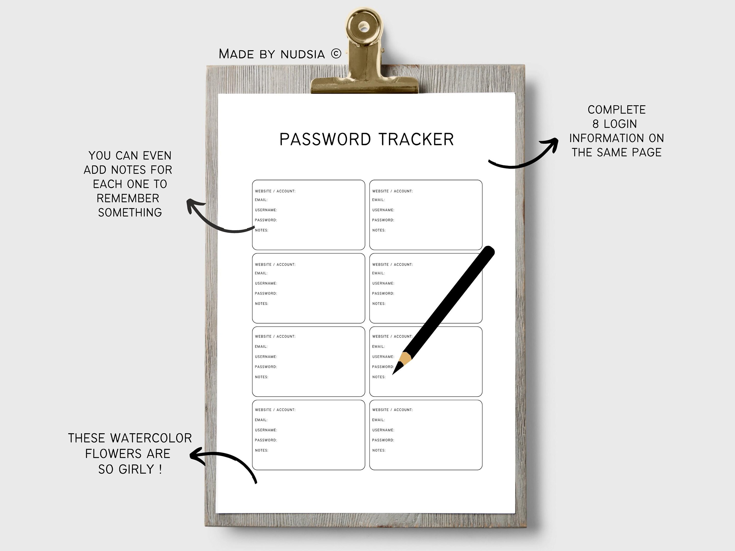 Password Tracker Printable, Website Password Log, PDF Password Keeper ...