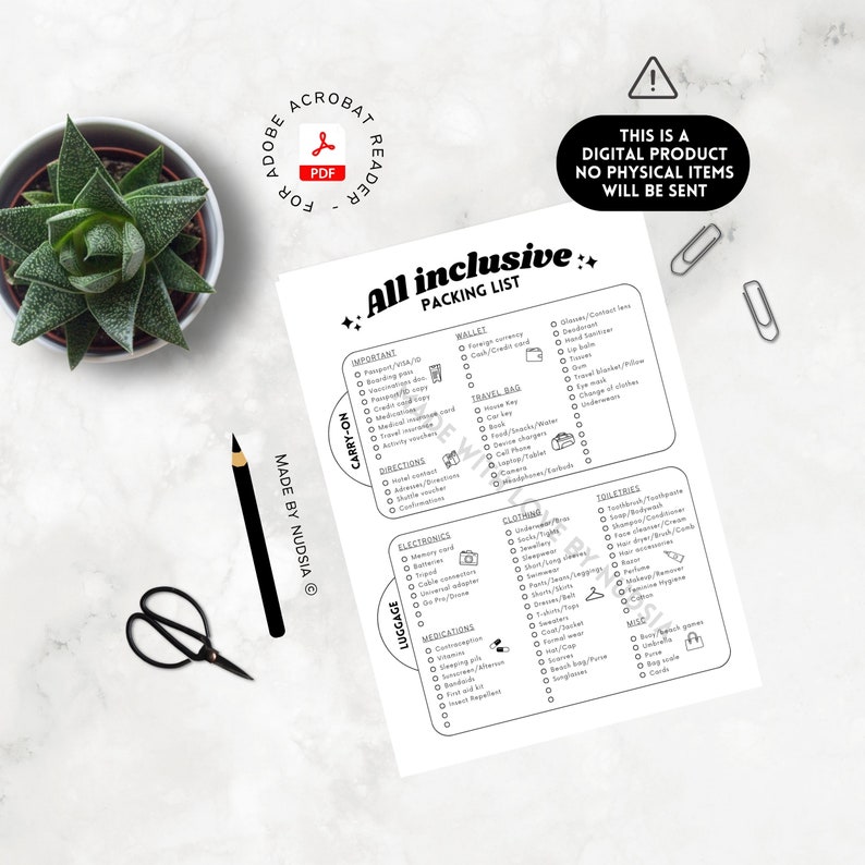 All Inclusive Packing List, Printable Travel Checklist Template PDF ...