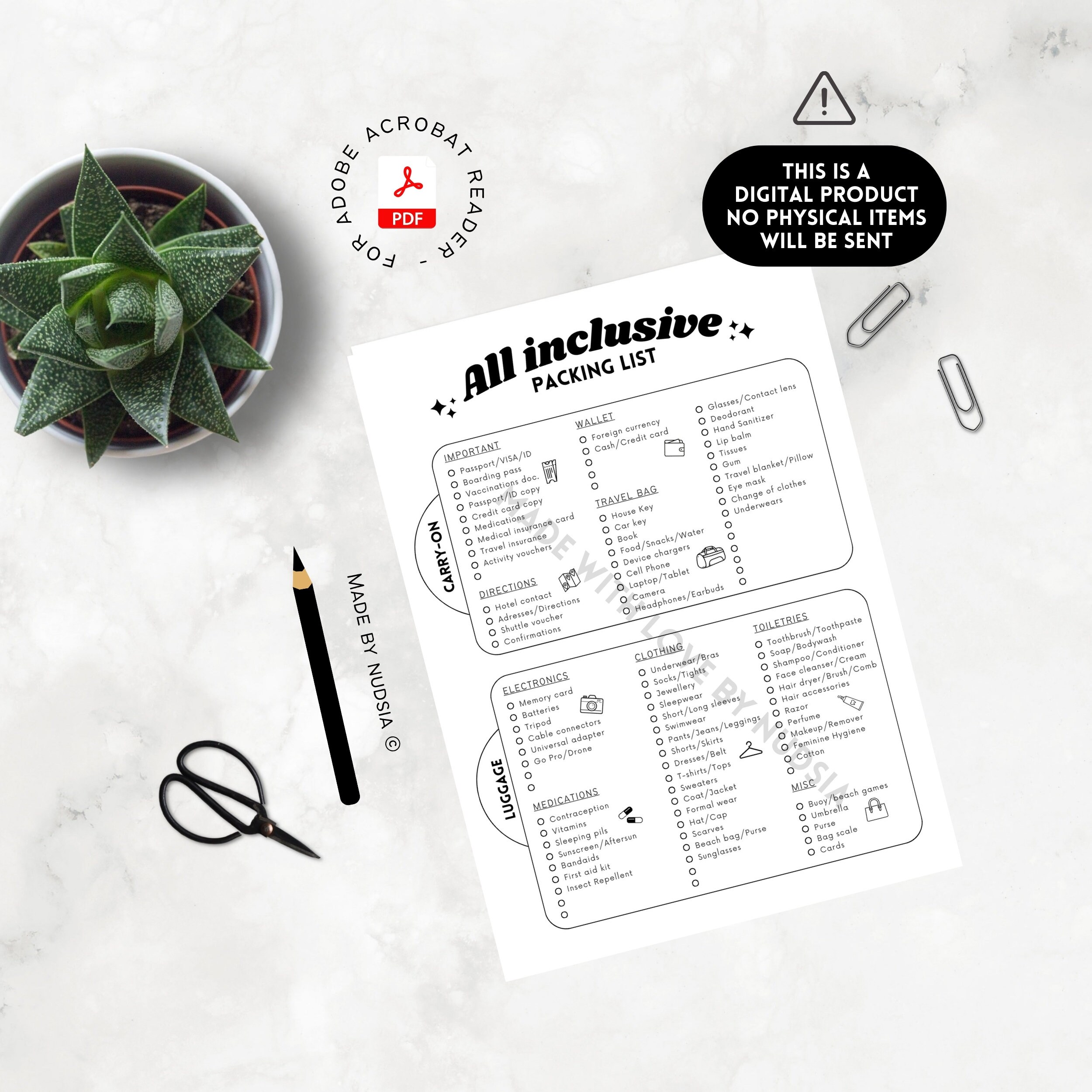 All Inclusive Packing List, Printable Travel Checklist Template PDF ...