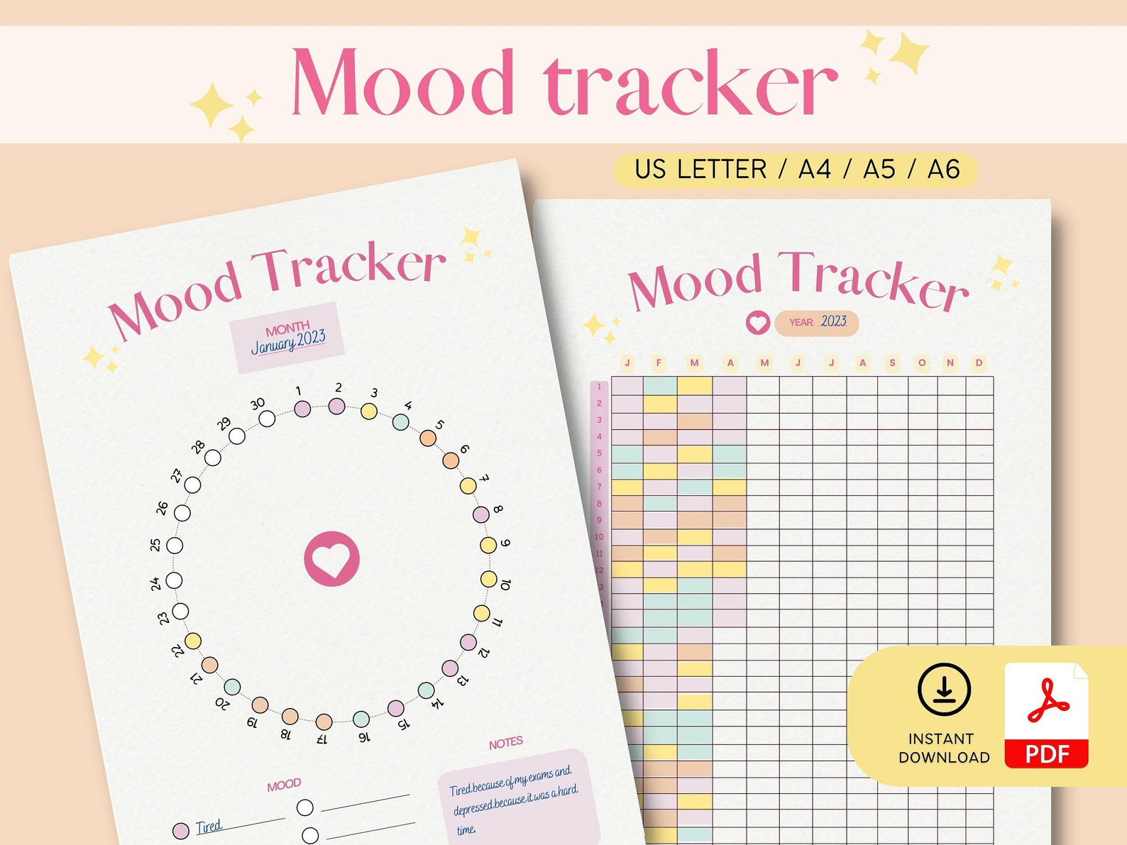 Monthly Mood Tracker Printable, Yearly Mood Tracker Journal, Bipolar ...
