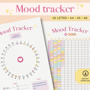Monthly Mood Tracker Printable, Yearly Mood Tracker Journal, Bipolar ...