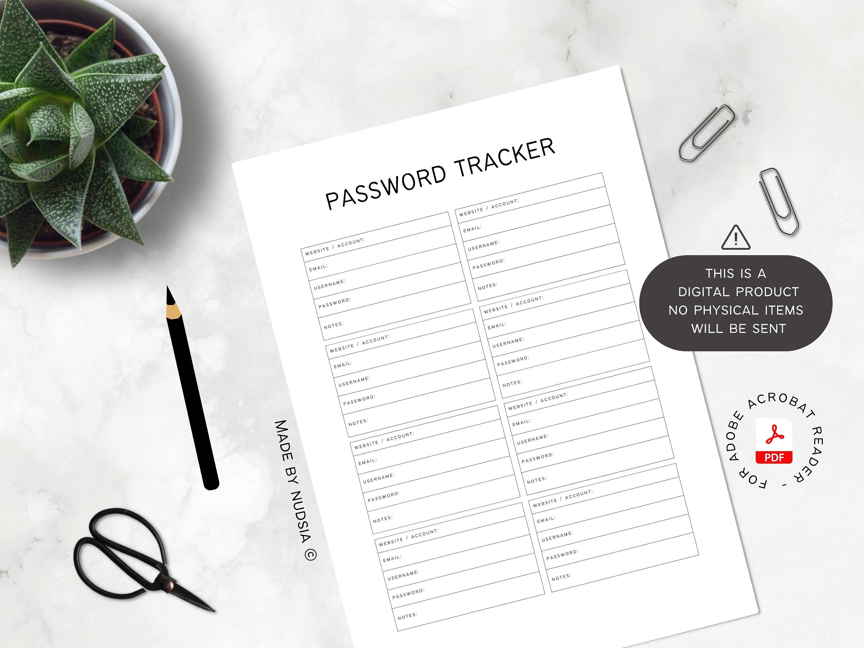 Password Tracker Printable, Website Password Log, PDF Password Keeper ...