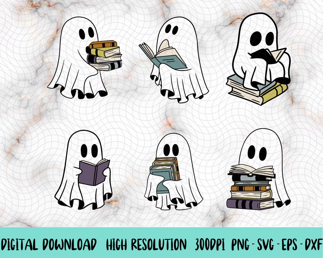 Ghost Reading Svg, Teacher Halloween Svg, Librarian Png, Book Lover ...