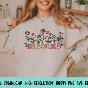 Wildflower Grandma Svg Png, Floral Grandma Svg, Mimi Png, Grandma Svg, Gift for Mom, Groovy Mama ...