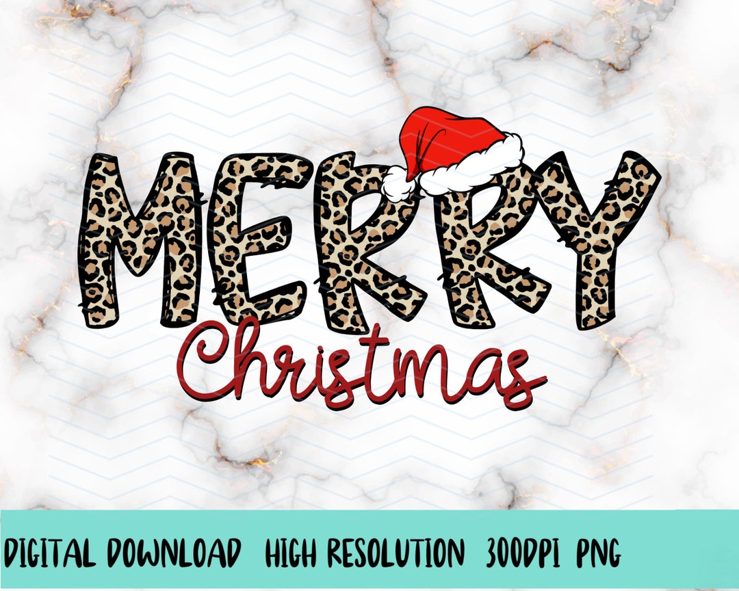 Leopard Print Merry Christmas With Santa Hat, Merry Christmas Png ...