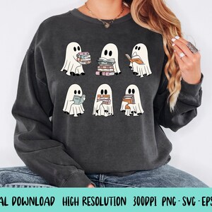 Ghost Reading Books Svg, Bookish Halloween, Teacher Halloween Svg ...