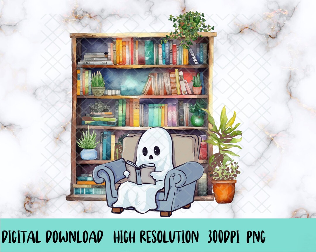 Bookish Ghost Png, Spooky Library Png, Book Lover Reading Png ...