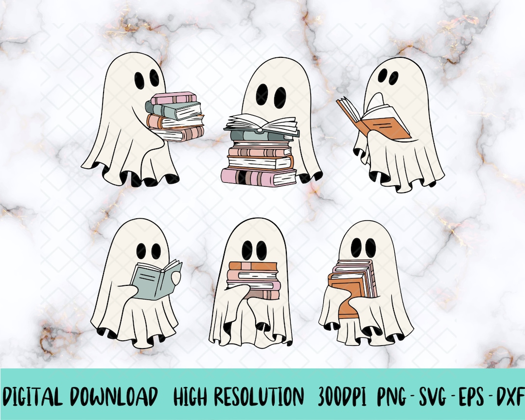 Ghost Reading Books Svg, Bookish Halloween, Teacher Halloween Svg ...