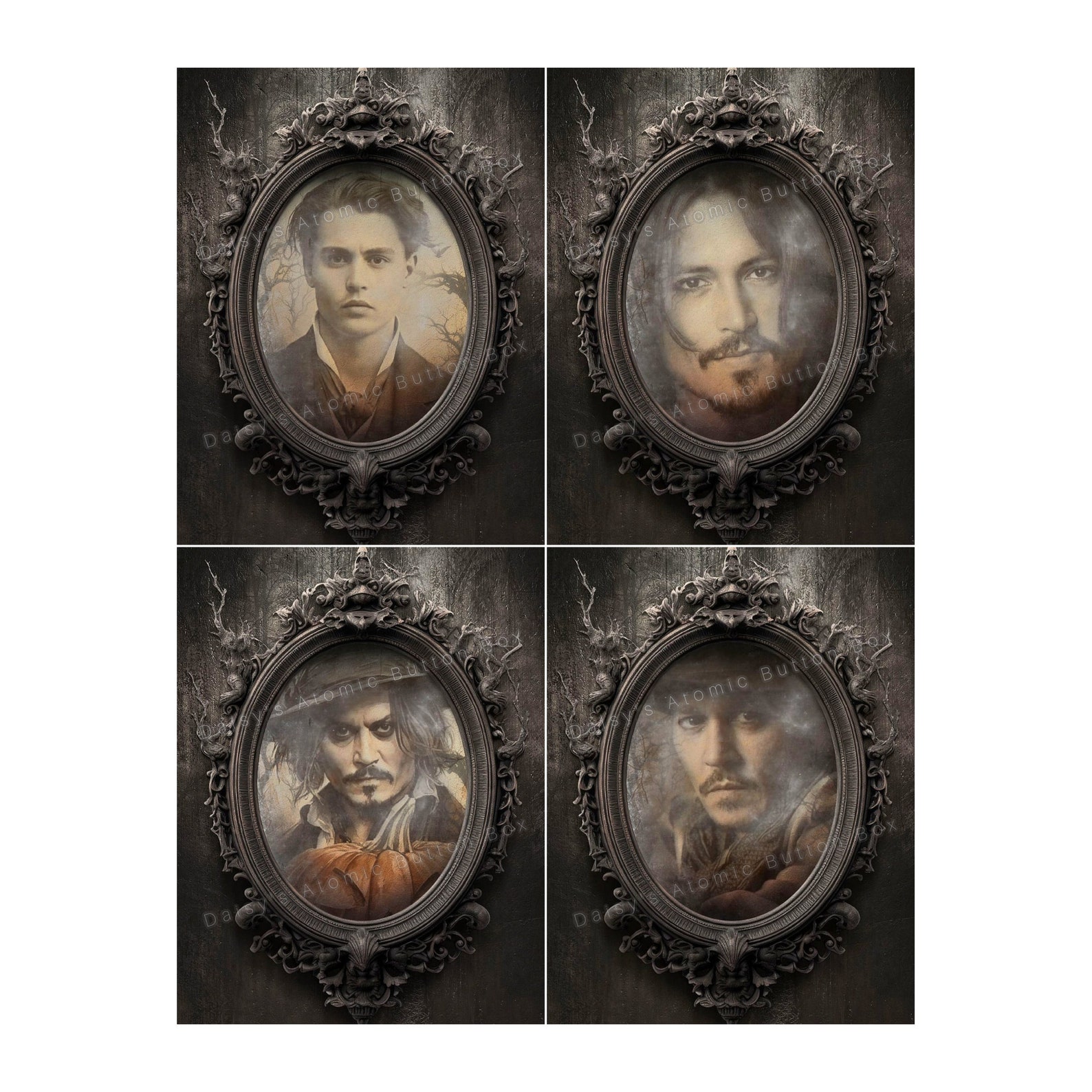 Johnny Depp SET of 4 Gothic Ornate Oval Frame Prints / 8.25x10.75 ...