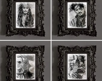 Johnny Depp SET of 4 Gothic Ornate Oval Frame Prints / 8.25x10.75 ...