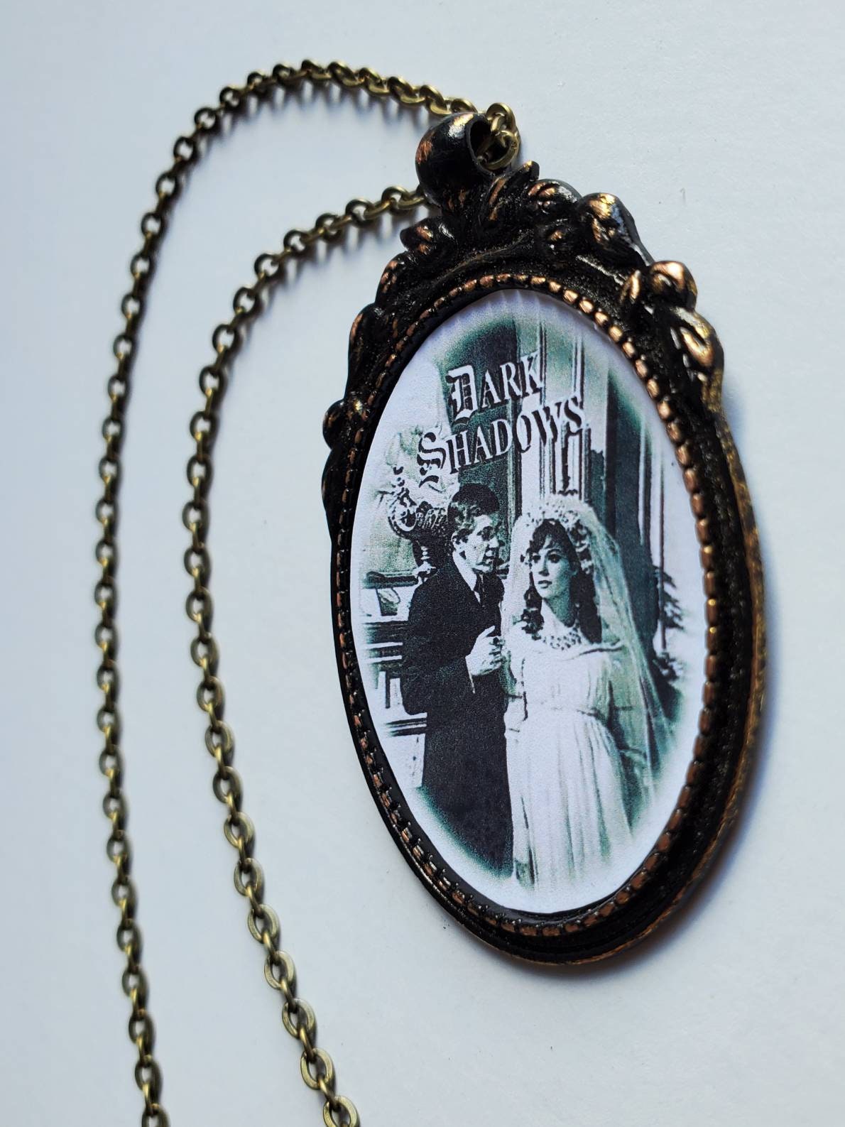 Dark Shadows Pendant Necklace With 24 Inch Chain/ Blackened Gold Bezel ...