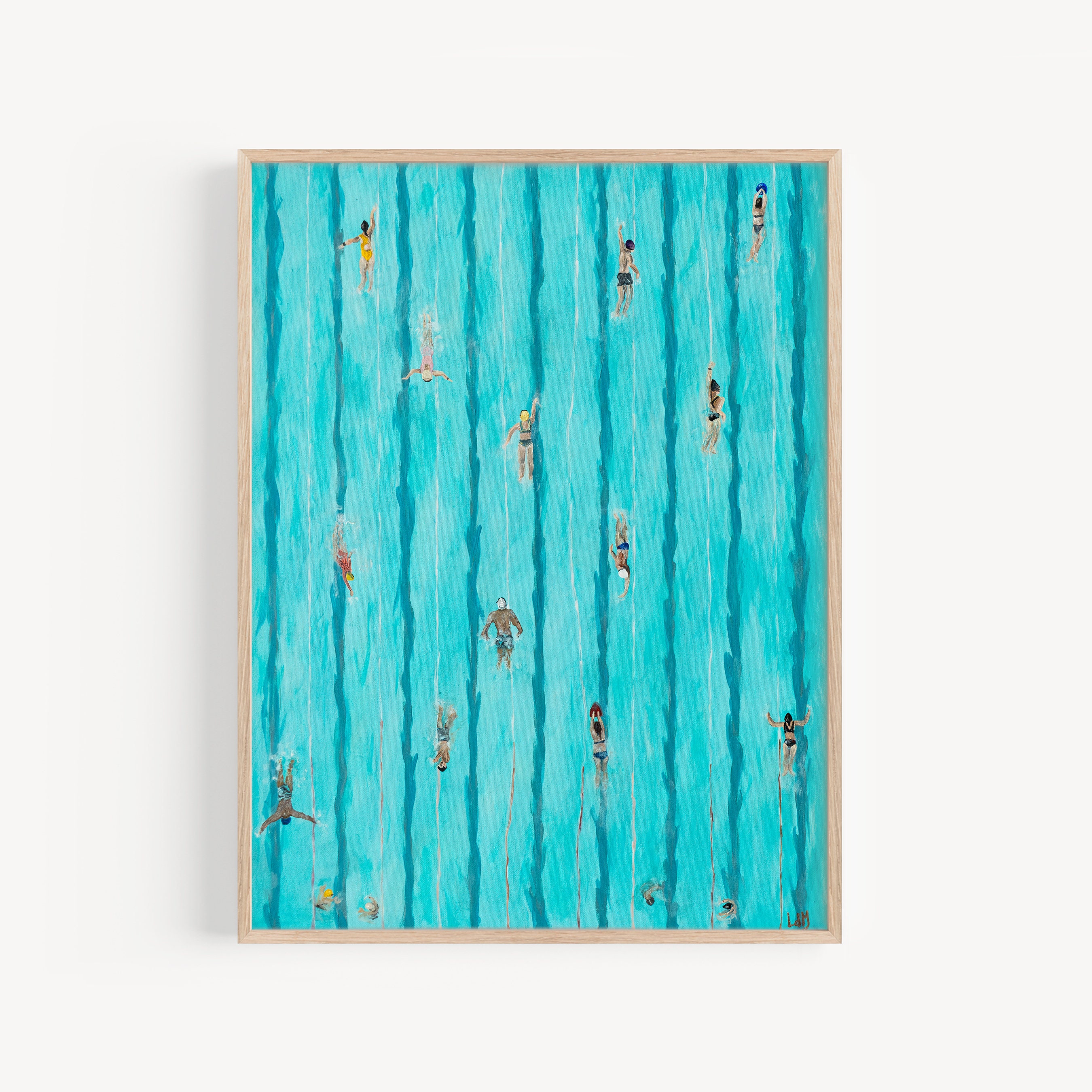 Swimming Pool Art Print Blue Art Swimmers Art Wall Decor Aerial View ...