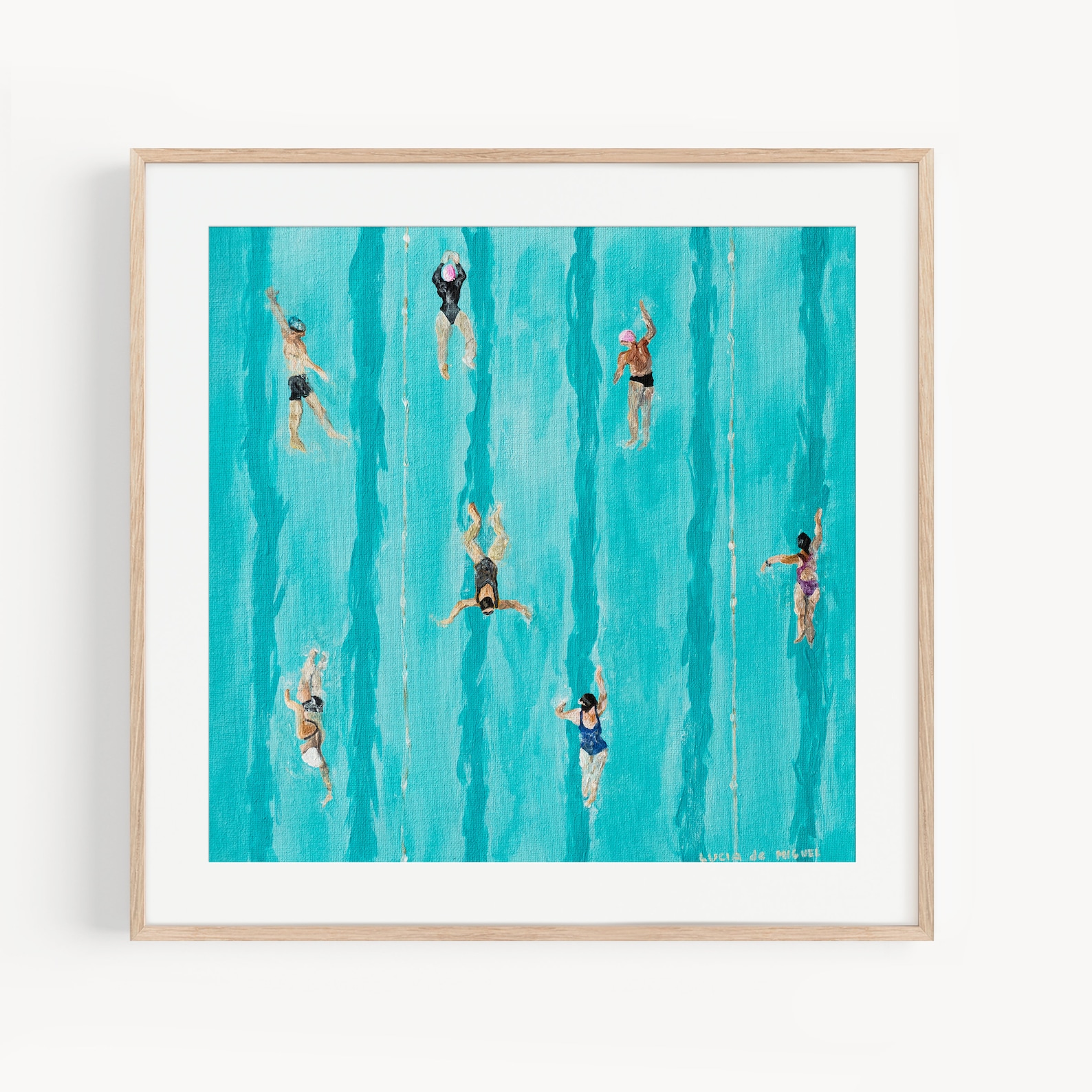Swimming Pool Art Print Blue Art Swimmers Aerial View Art Minimalist ...