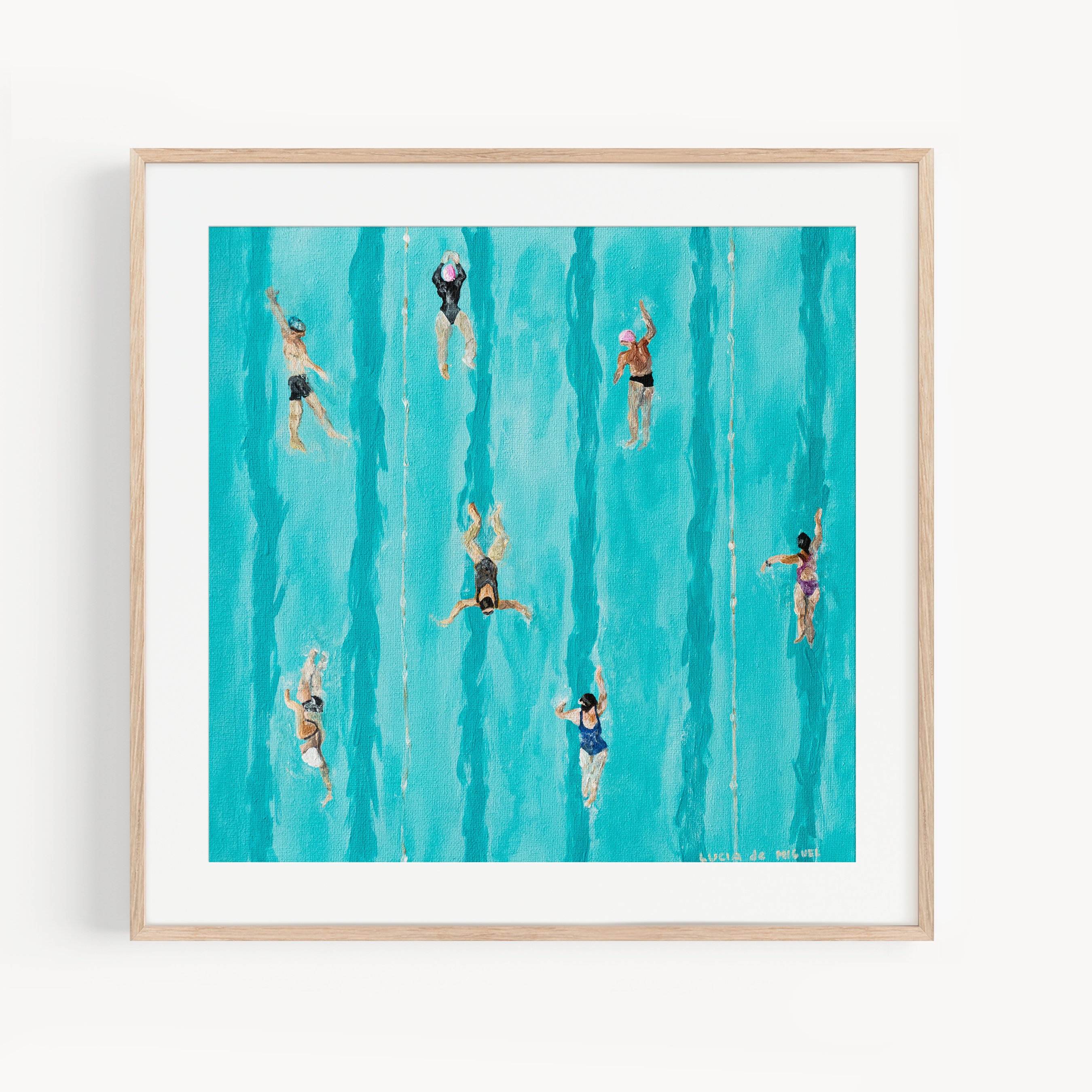 Swimming Pool Art Print Blue Art Swimmers Aerial View Art Minimalist ...